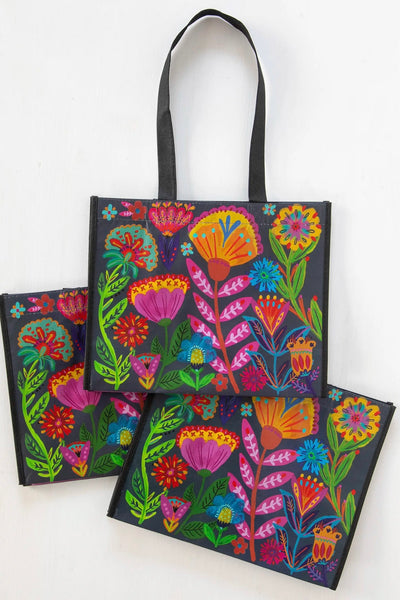 Natural Life Large Navy Folk Flower Reusable Bag | Totally Rad Boutique ...